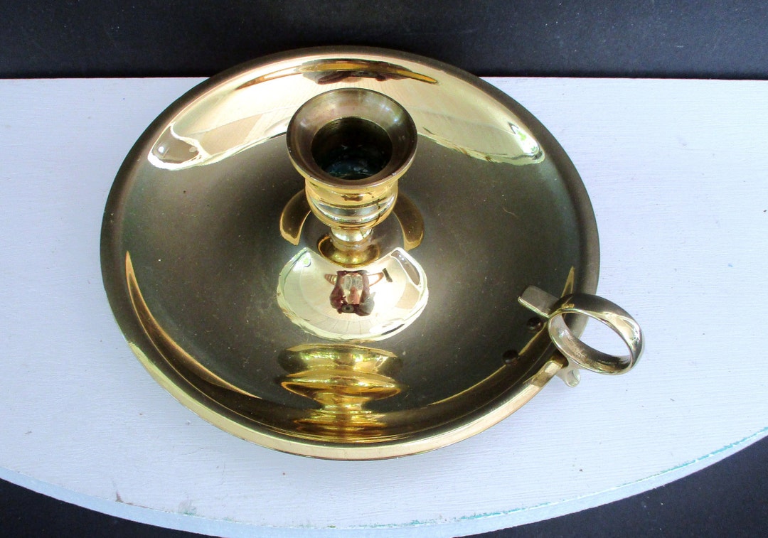 Vintage Brass Candlestick With Finger Holder With Large Plate, Brass ...