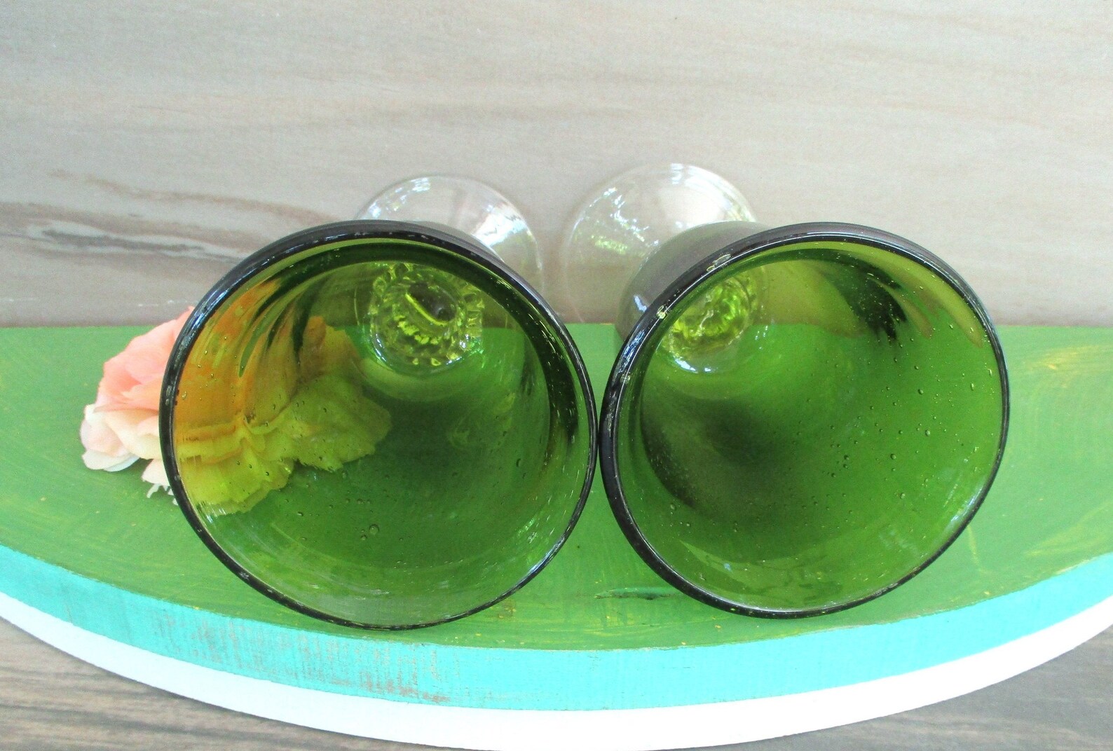 Vintage Green Glass Goblets2 Large Beverages Glasses 7 Etsy