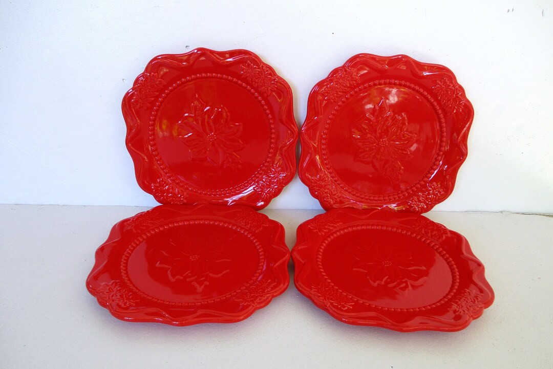 Ceramic Red Dessert Plates,set of 4 Square Plate,poinsetta Collection ...