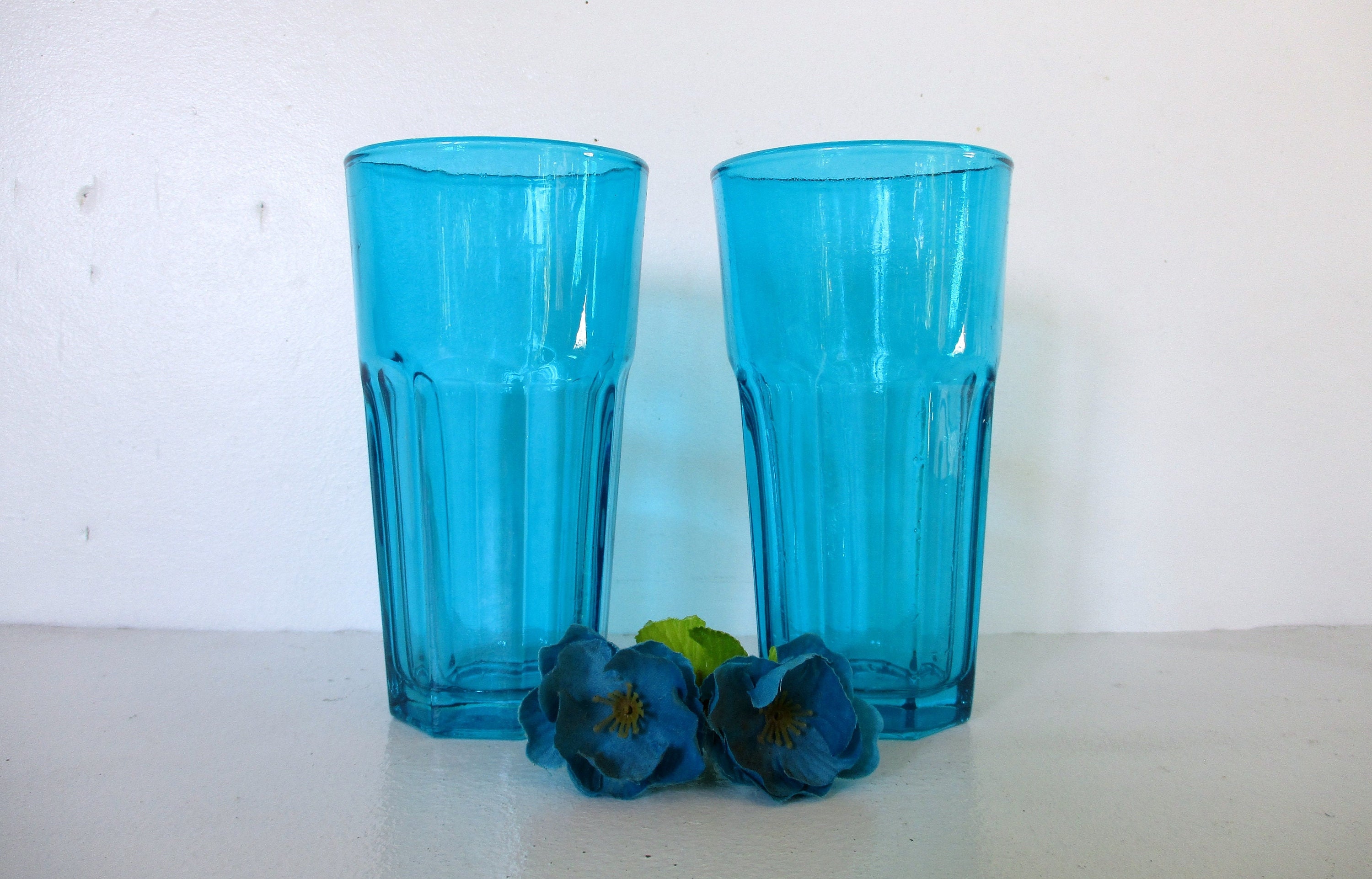 Vintage Libbey Blue Tumblers2 Beverages Glasses14 Oz Etsy