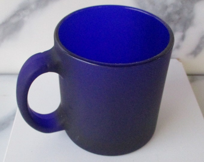 Vintage Cobalt Blue Glass Morning Coffee Mug,10 Oz Blue Frosted Glass ...