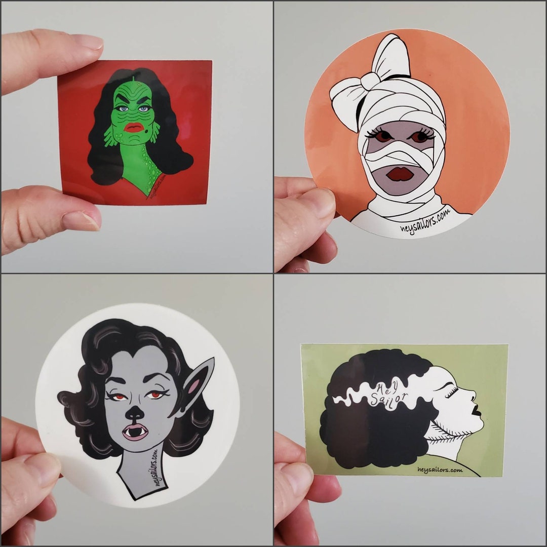 Glamour Ghouls Sticker Set 4 Pieces Vinyl Stickers Werewolf Creature ...