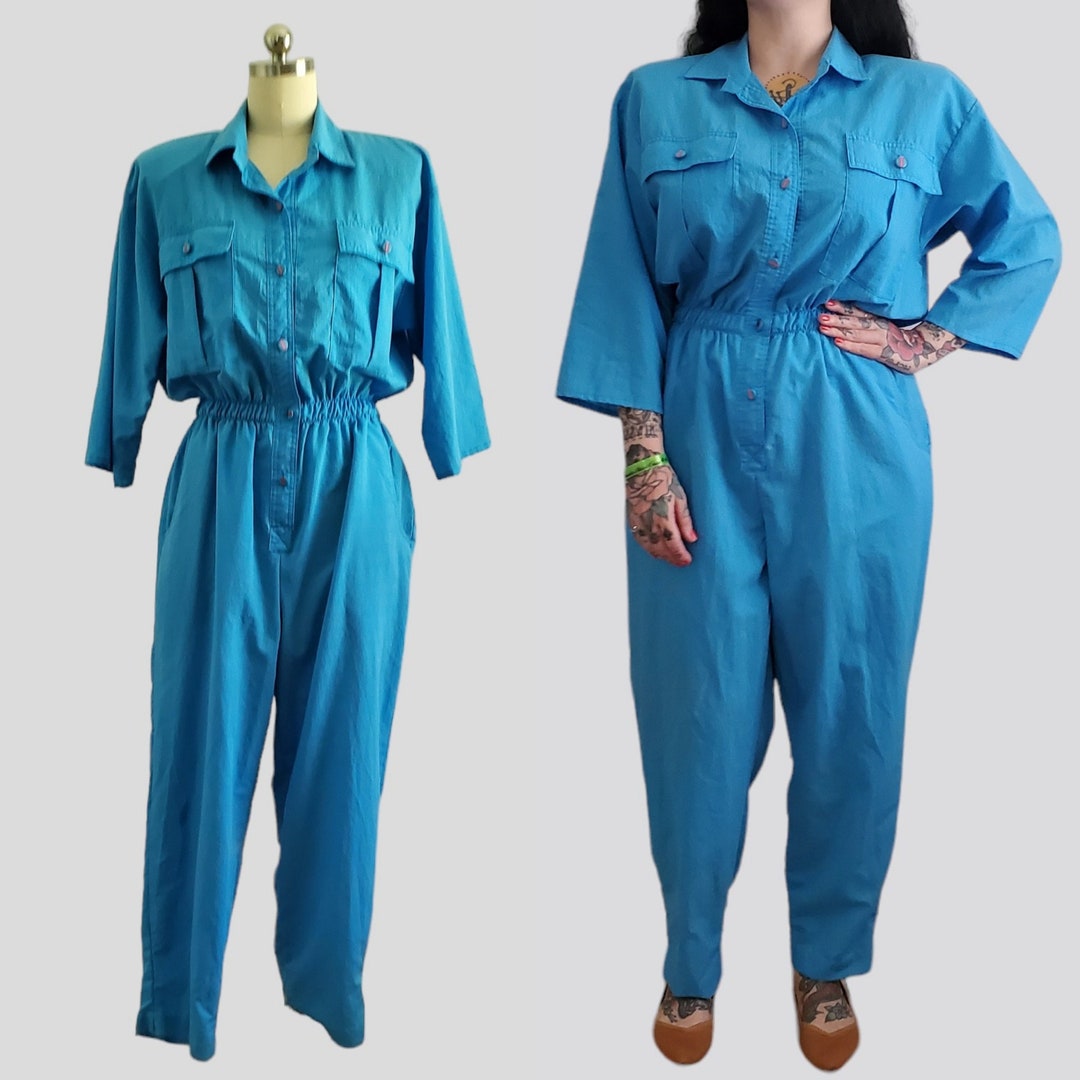 1980s Jumpsuit in Bright Turquoise - 80's Jumpsuit - 80s Women's ...