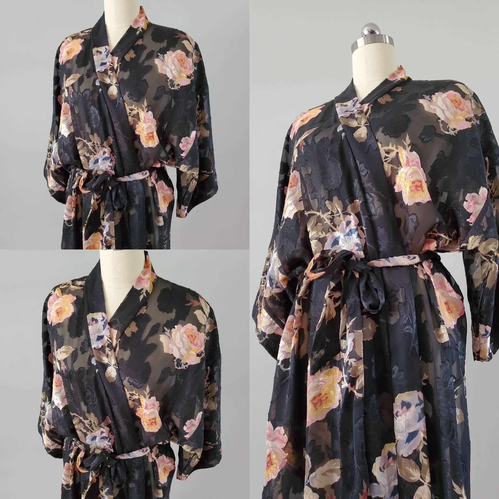 1980s Sheer Robe with Rose Design by Whispers & Secrets 80s Lingerie 80 ...
