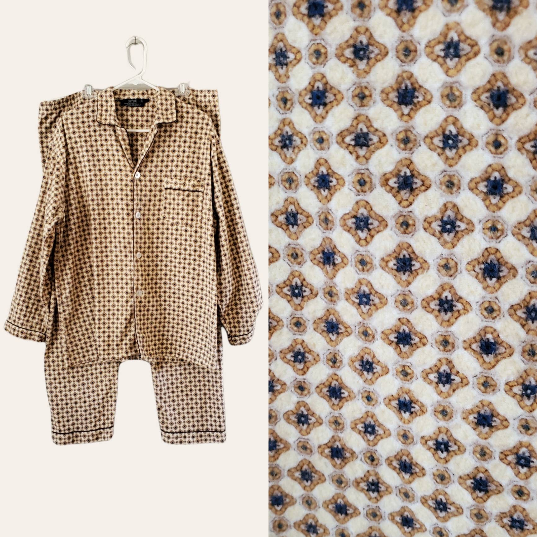 1980s Men's Cotton Flannel Pajama Set by Troy Hill - Pants and Top ...