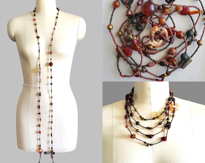 Vintage 1970s Extra Long Beaded Necklace - 86" - Vintage Jewelry - 70's ...