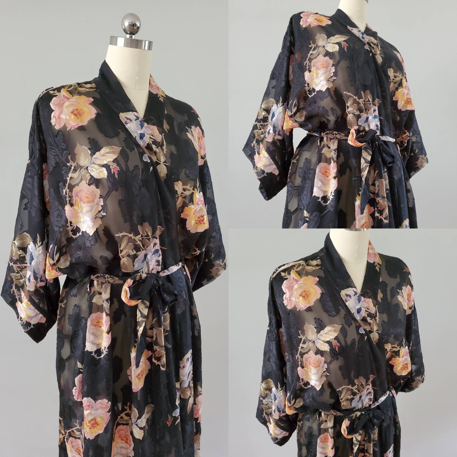 1980s Sheer Robe with Rose Design by Whispers & Secrets 80s Lingerie 80 ...