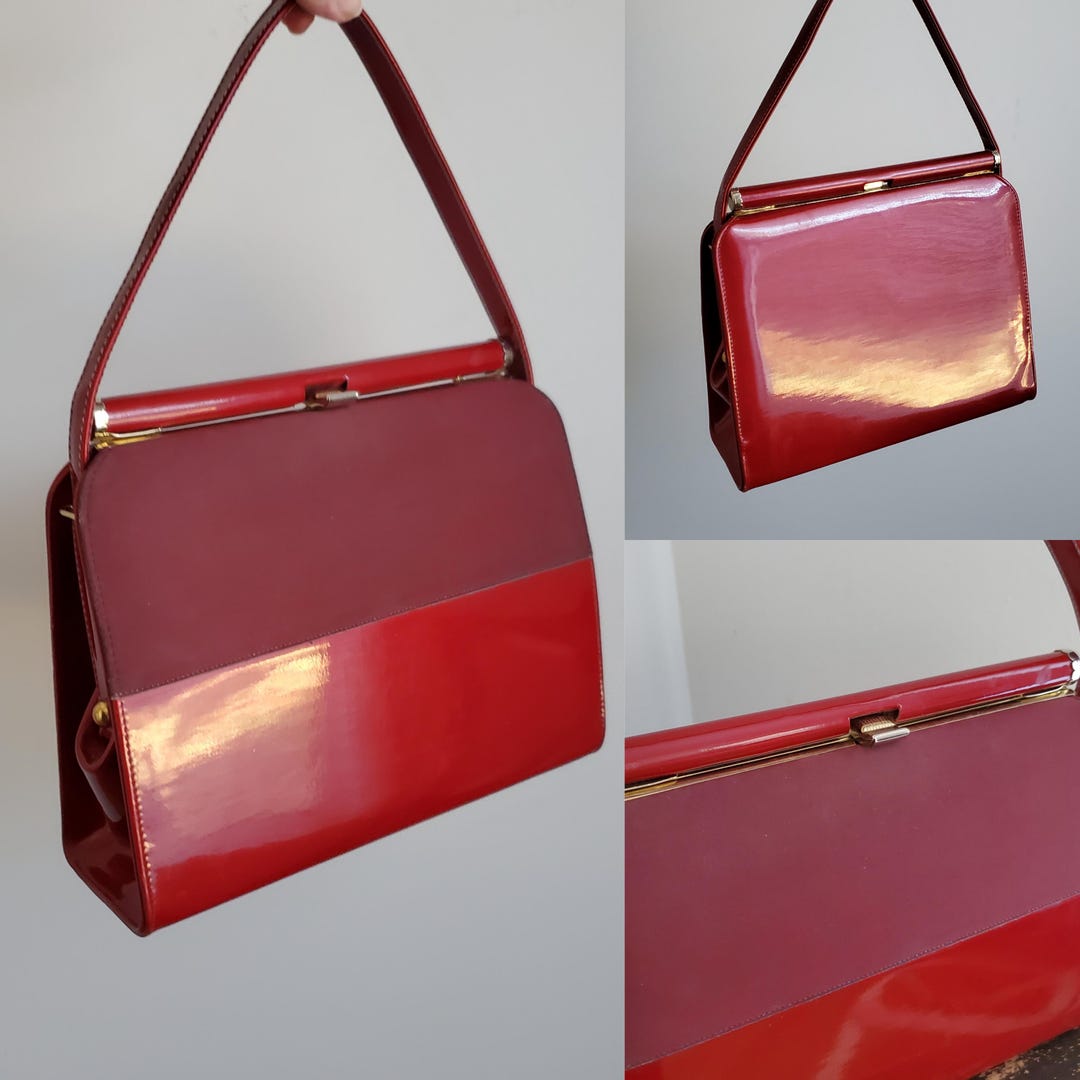 1960s Cherry Red Patent Purse With Suede Detail 60s Handbags 60s Mod ...