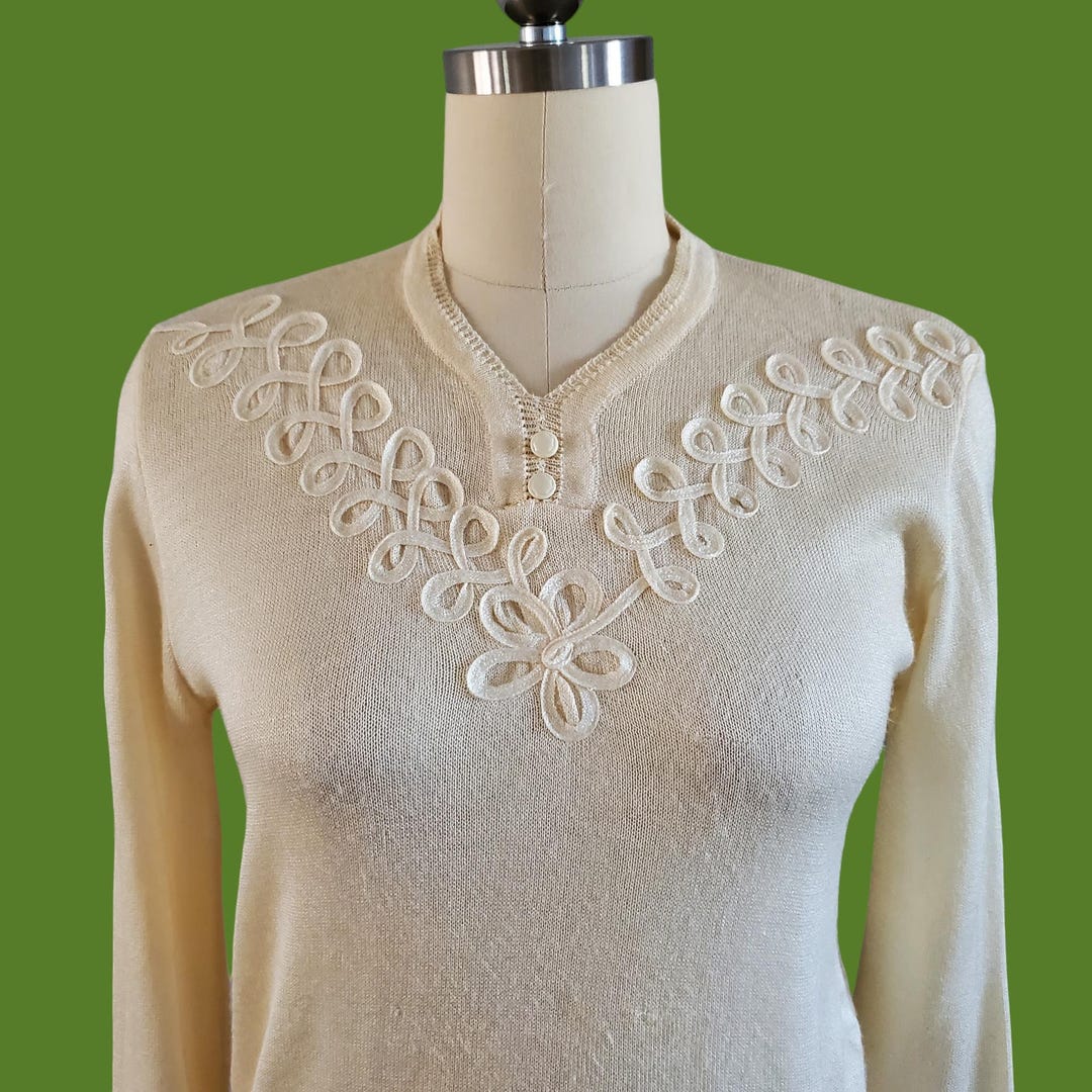 1970s Sweater With Soutache Detail - 70s Vintage Sweater - 70s Sweater ...