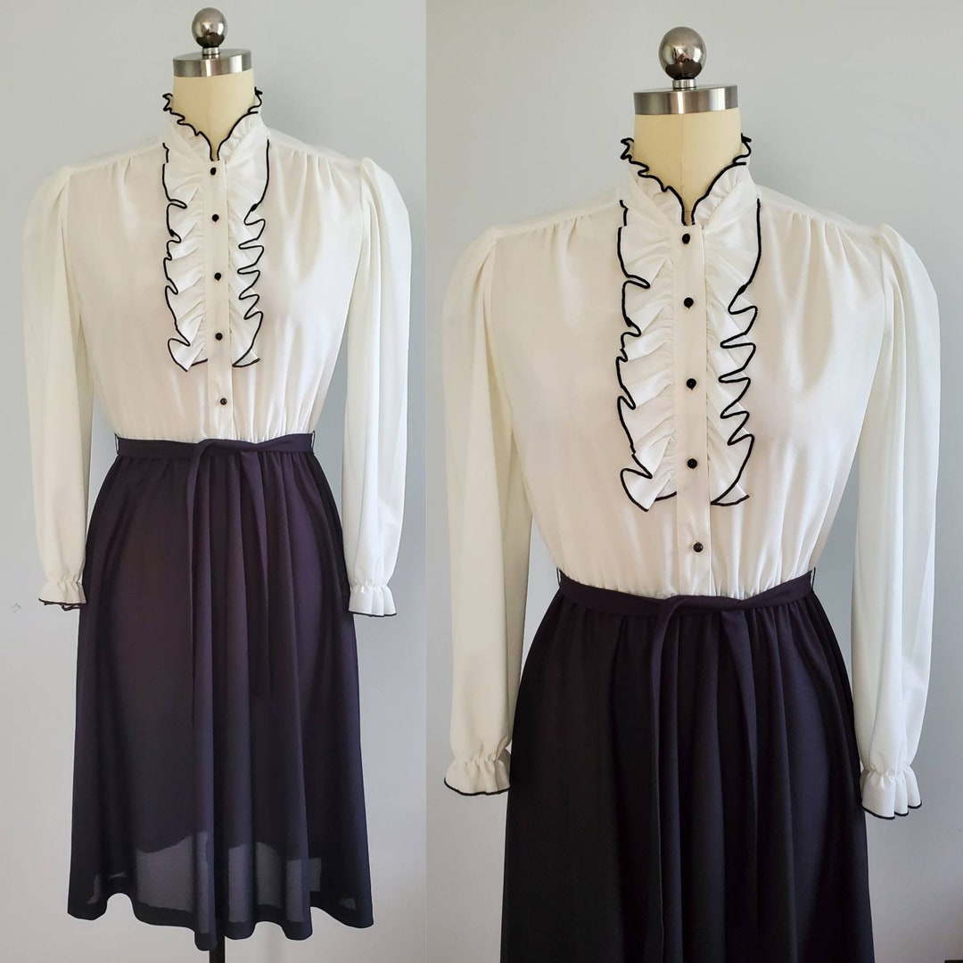 1970s Jane Baar Dress With Tuxedo Bodice and Matching Belt - 70s Tux ...