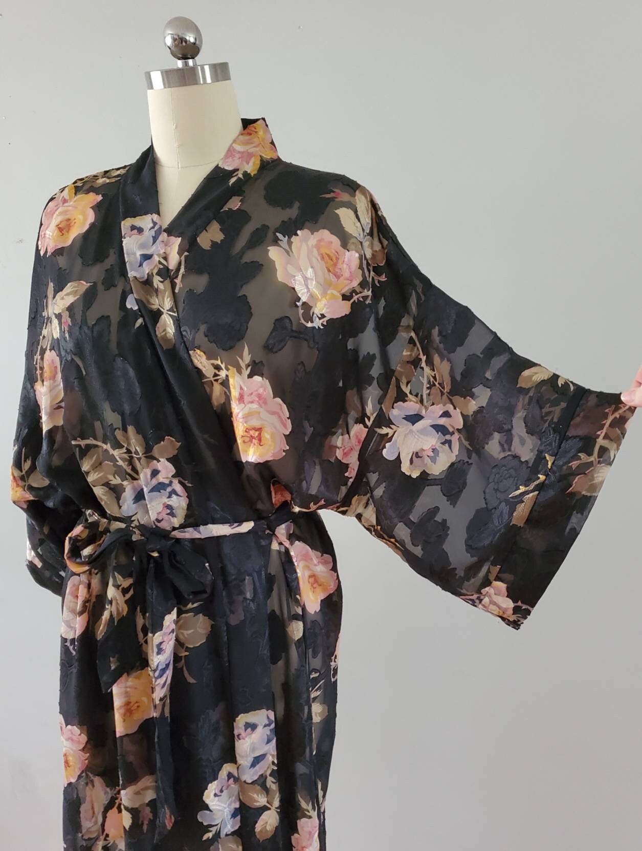 1980s Sheer Robe with Rose Design by Whispers & Secrets 80s Lingerie 80 ...