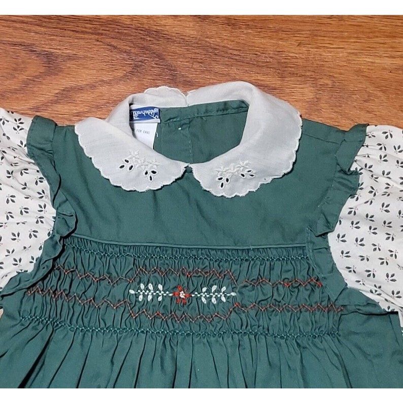 Vtg Polly Flinders Size 6 Long Sleeve Pinafore Holiday Holly Smocked ...