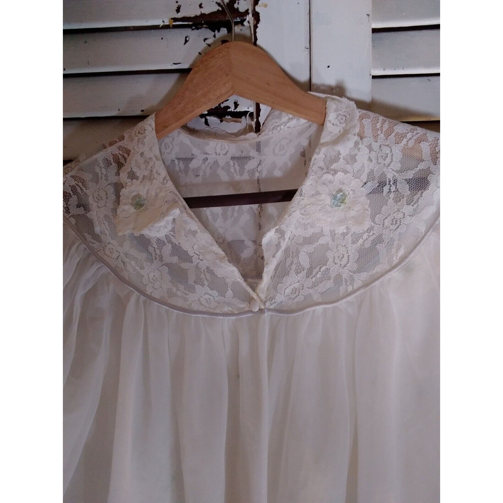 Miss Siren Sheer Peignoir Robe Chiffon White Floral Embroidery Medium ...