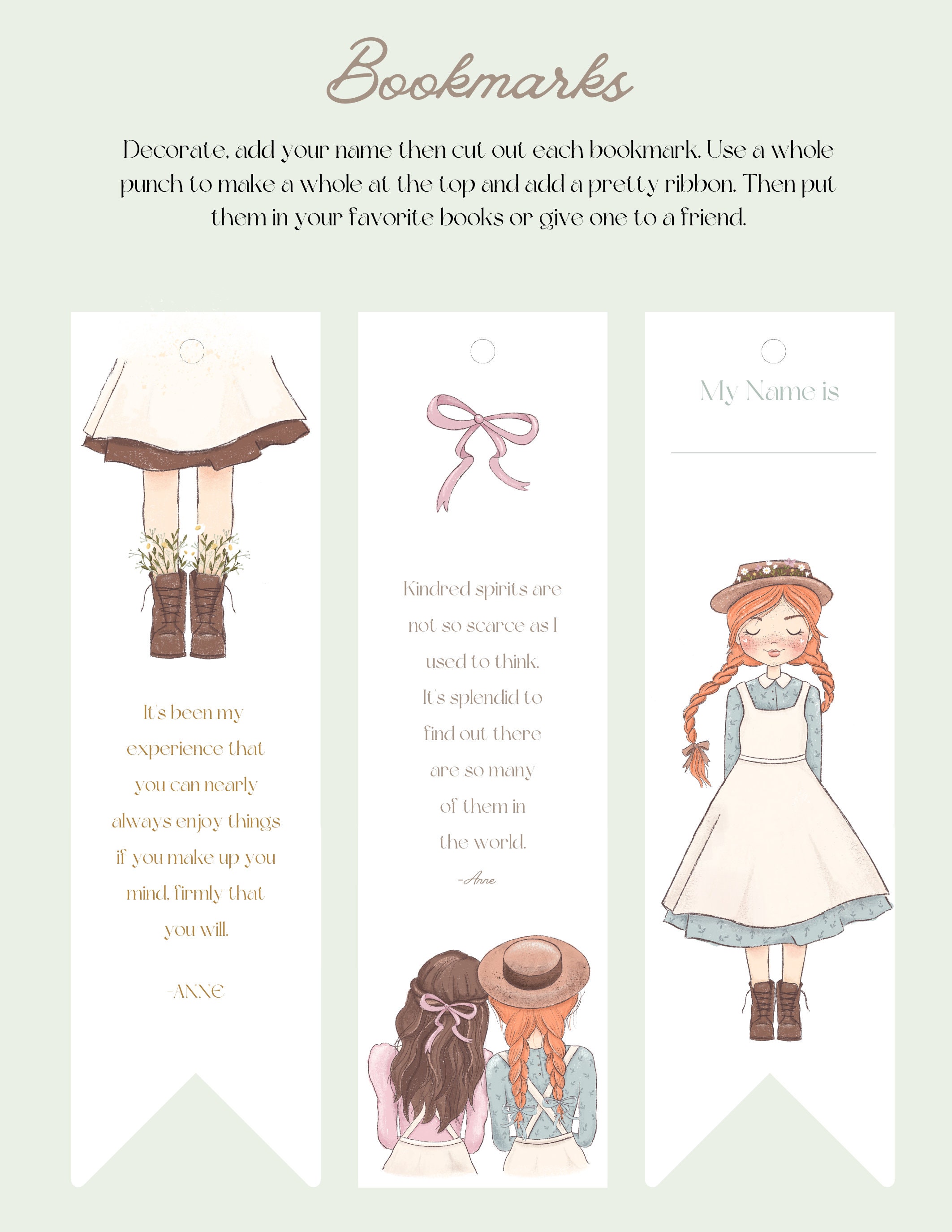 Anne of Green Gables Literature Activity Pages for Kids Calendar Letter ...