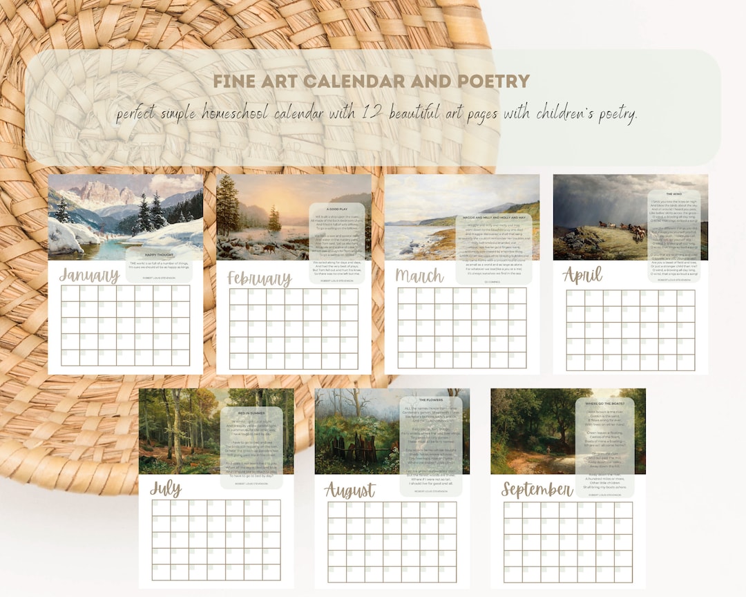 Fine Art Calendar With Poetry for Children | Art Pages for Creative ...