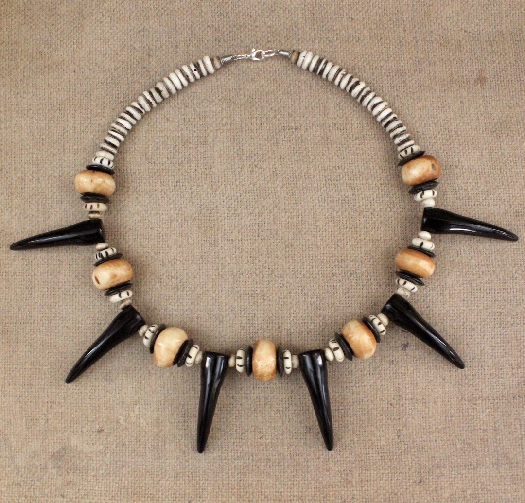 Chunky Bone Bead Necklace: Tribal Claw Statement Necklace Piece - Etsy