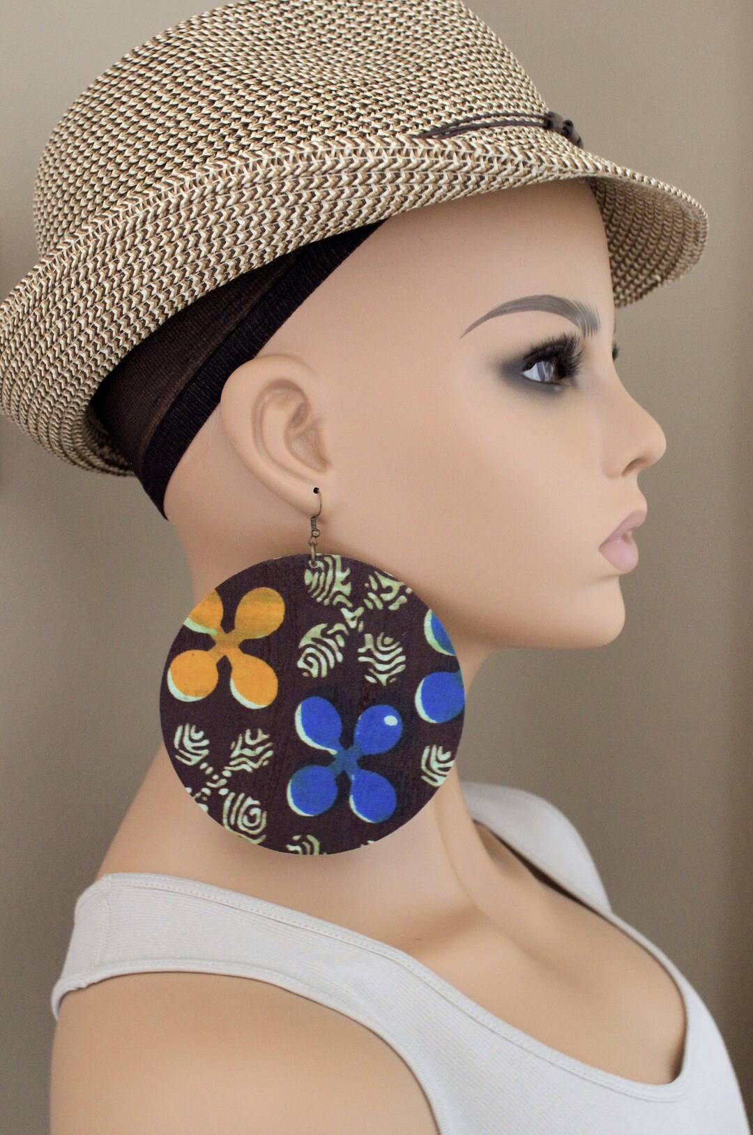 Fabric Covered Earrings, Large Round Flat Wood Earrings - Etsy