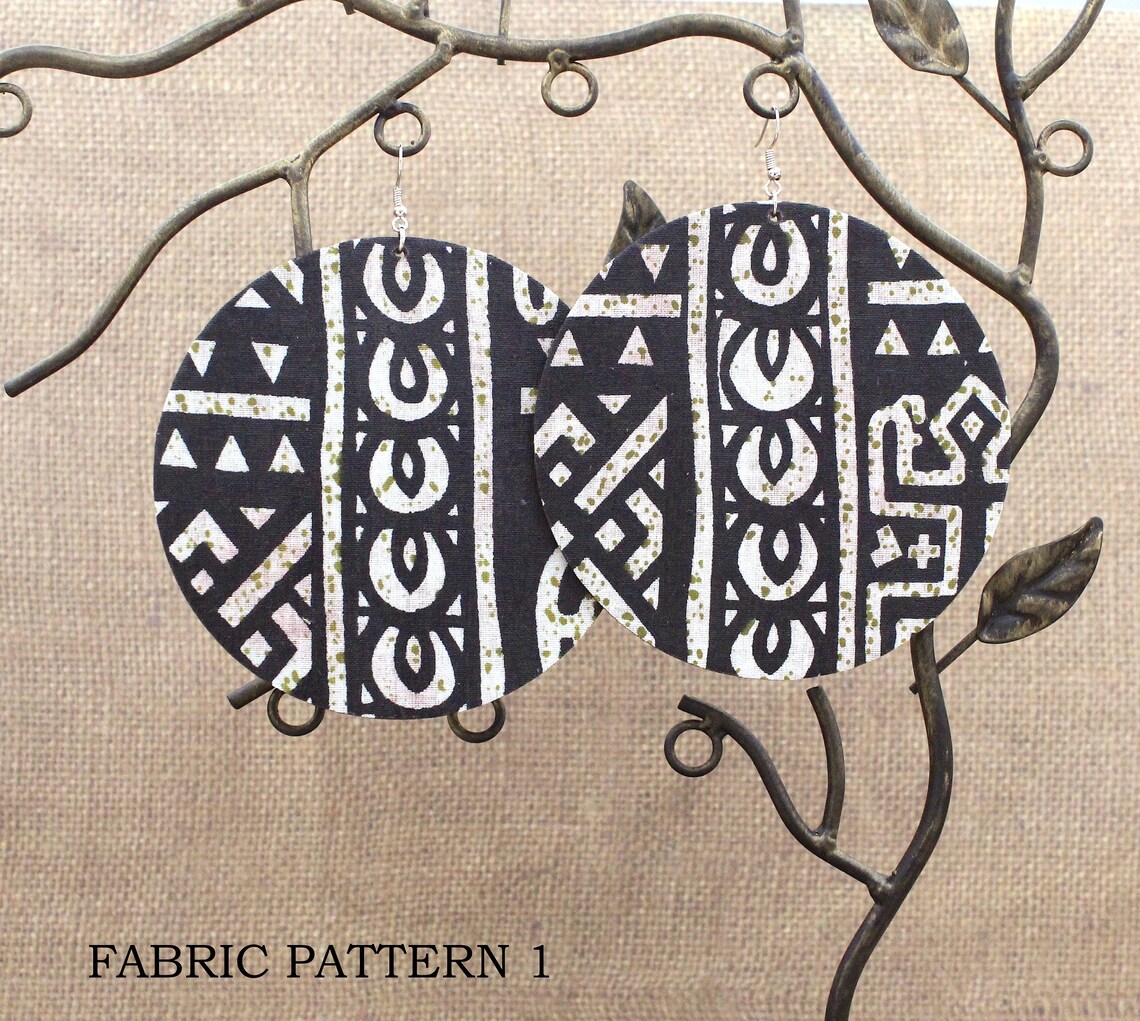 Fabric Covered Earrings Large Round Flat Wood Earrings - Etsy