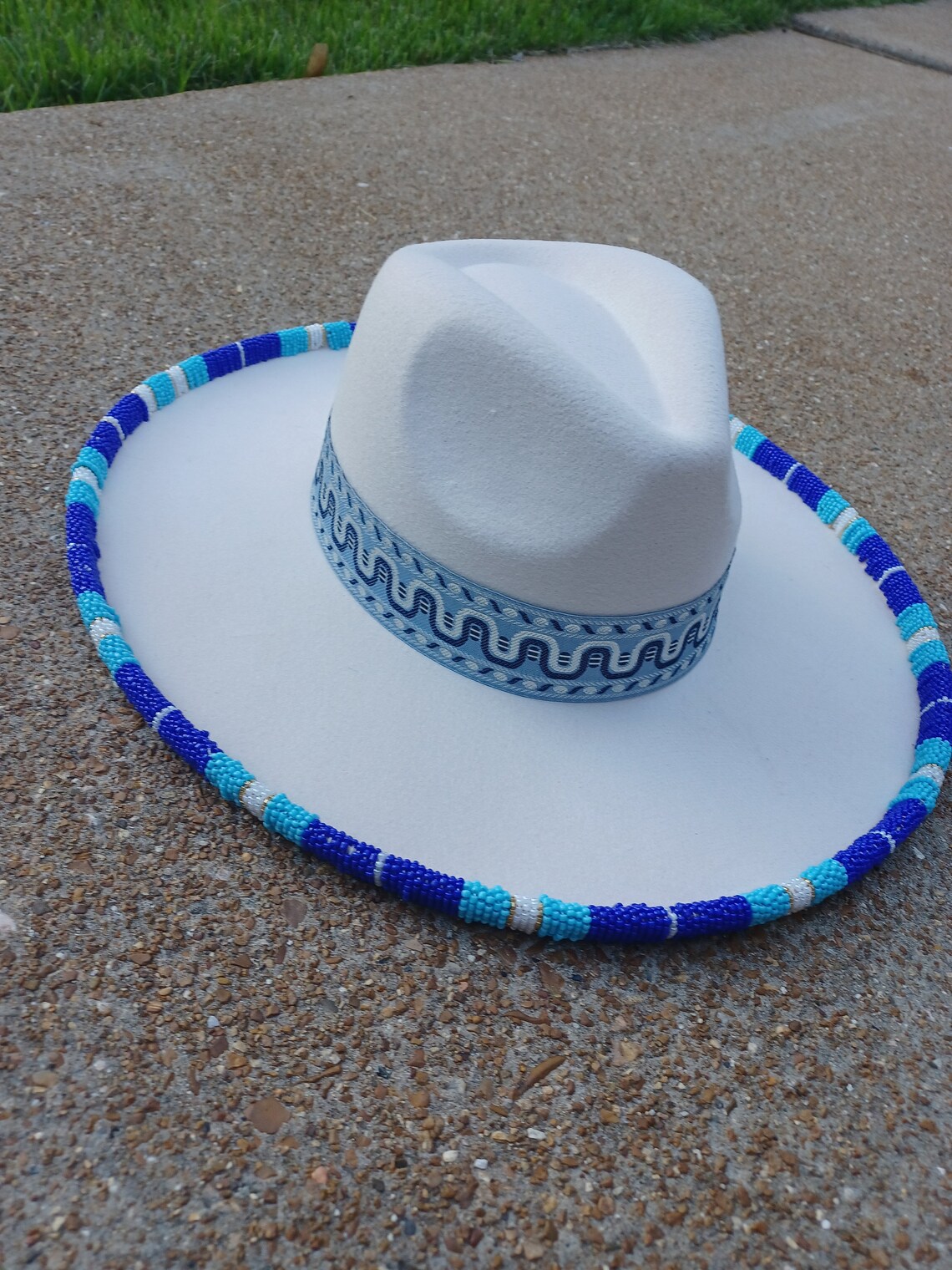 Hand Beaded Rim Fedora With Ribbon Hat Band - Etsy