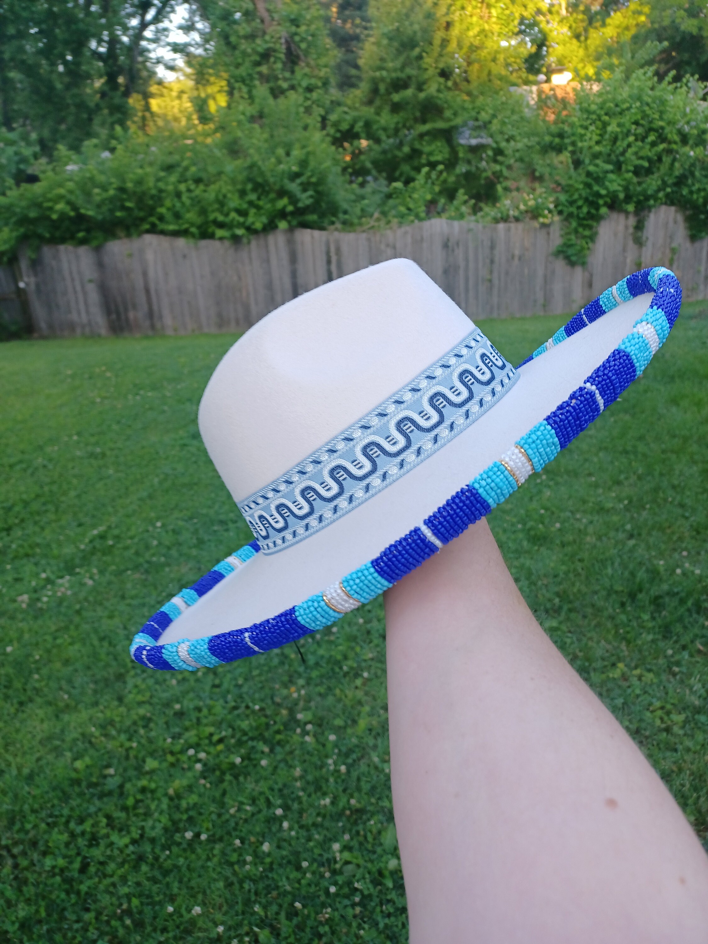 Hand Beaded Rim Fedora With Ribbon Hat Band - Etsy