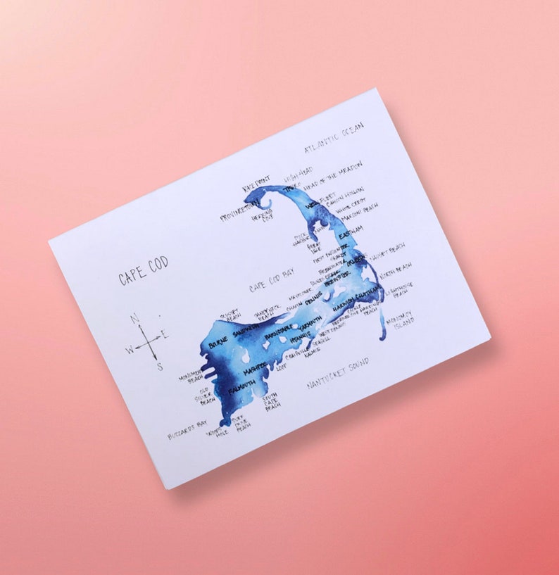 Cape Cod Watercolor Map Greeting Card - Etsy