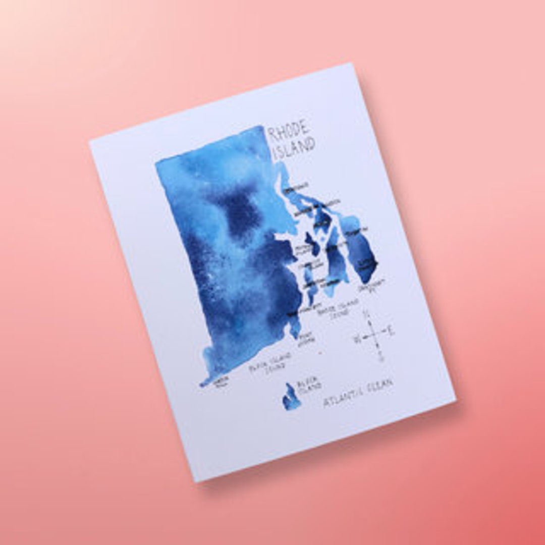 Rhode Island Watercolor Map Greeting Card - Etsy