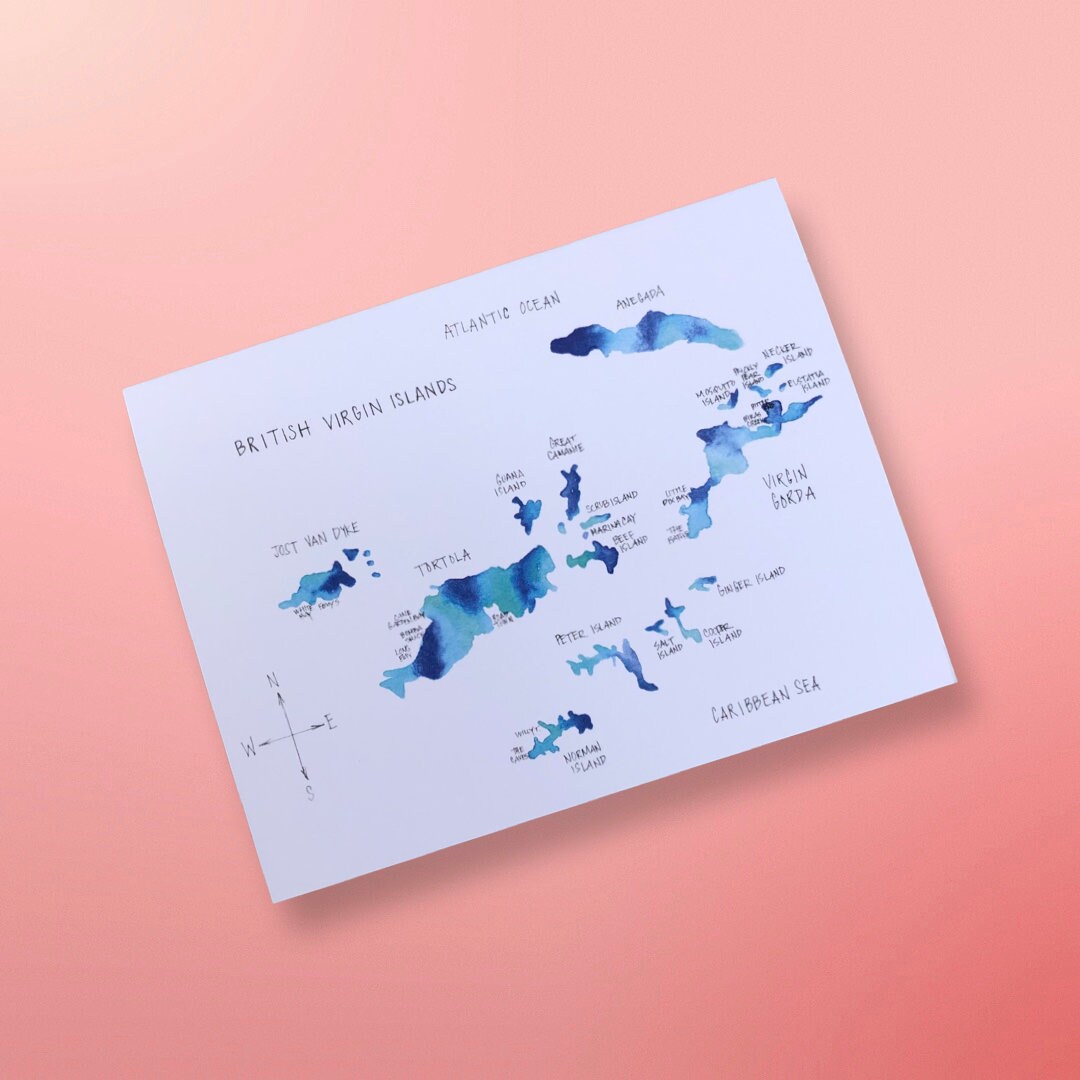 British Virgin Islands Watercolor Map Greeting Card - Etsy