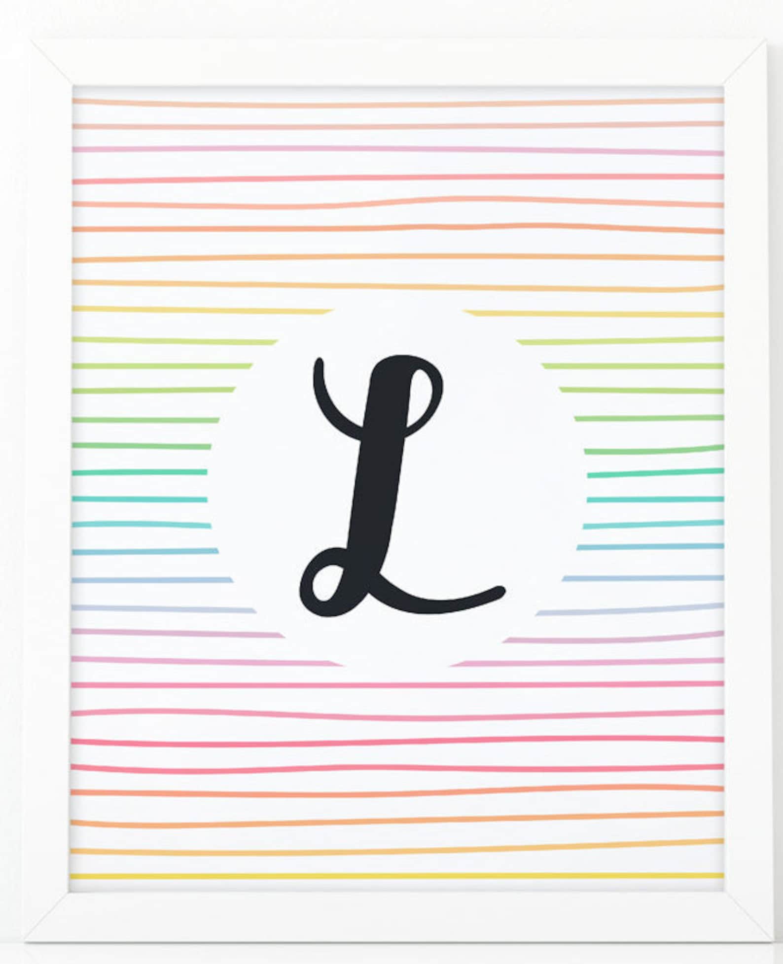 Letter L, Initial Wall Art, Colorful Stripes, Initial Printable, Colors ...