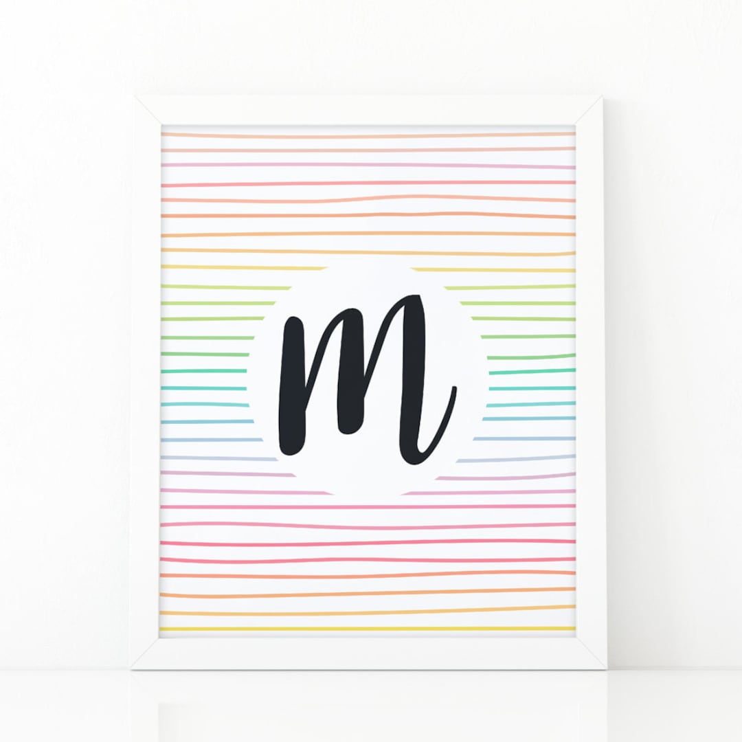 Letter M, Initial Wall Art, Colorful Stripes, Wall Decor, Nursery Art ...