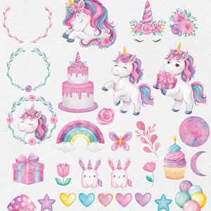 Watercolor Unicorn Party Clipart, Floral Digital Paper, Instant ...