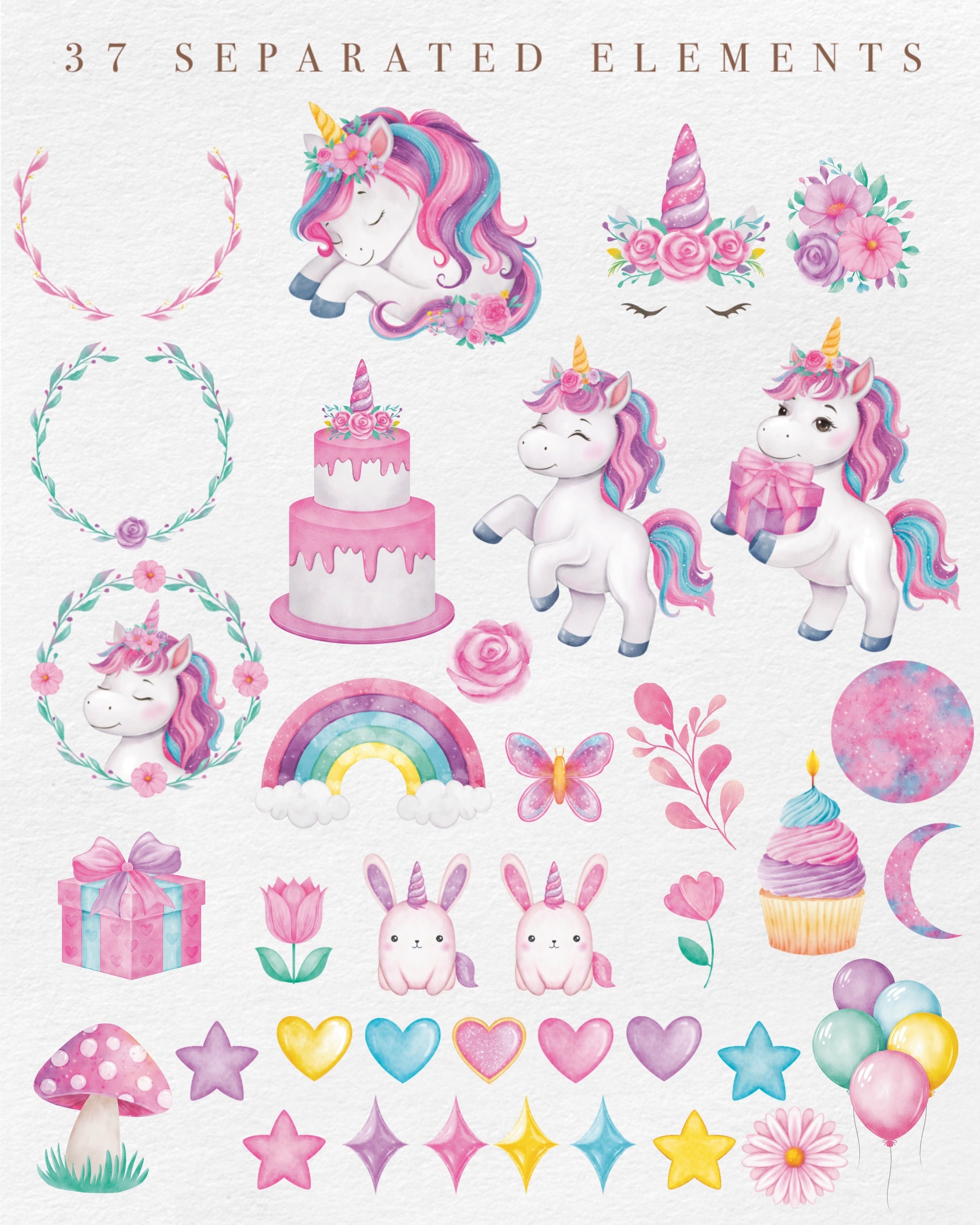 Watercolor Unicorn Party Clipart, Floral Digital Paper, Instant ...