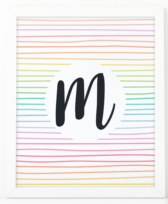 Letter M, Initial Wall Art, Colorful Stripes, Wall Decor, Nursery Art ...