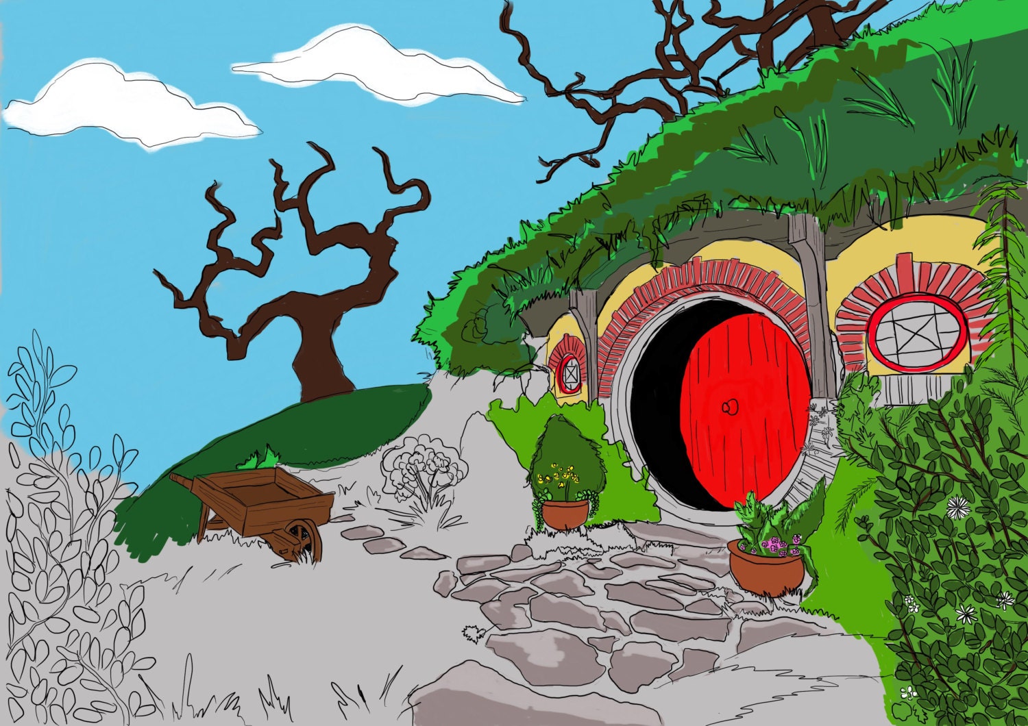 Adult Coloring Page - Hobbit House From Lord of the Rings - Etsy