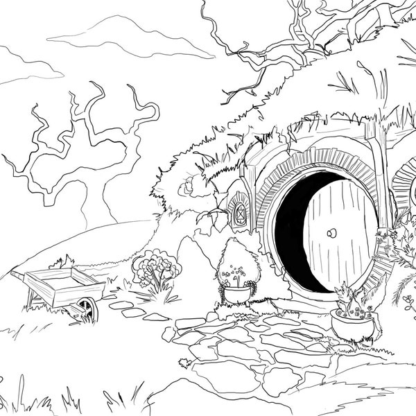Adult Coloring Page Hobbit House From Lord of the Rings - Etsy