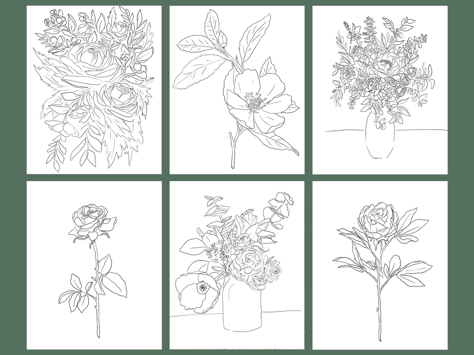 Floral Coloring Pages: Hand Drawn Flower Illustrations (digital ...