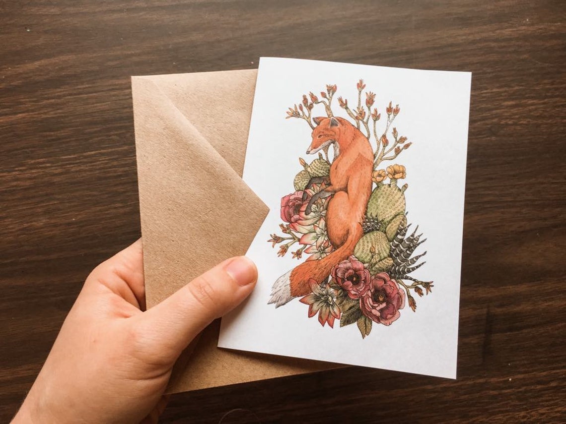 Floral Fox Note Cards Thank Yous Blank Note Cards - Etsy