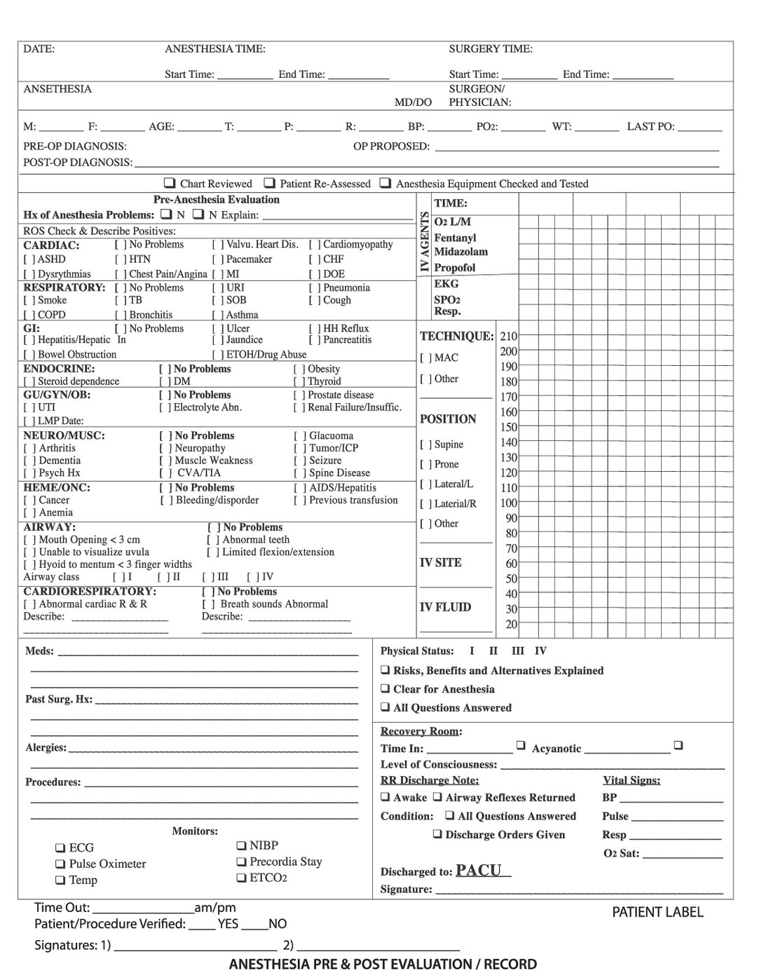Anesthesia Form - Etsy