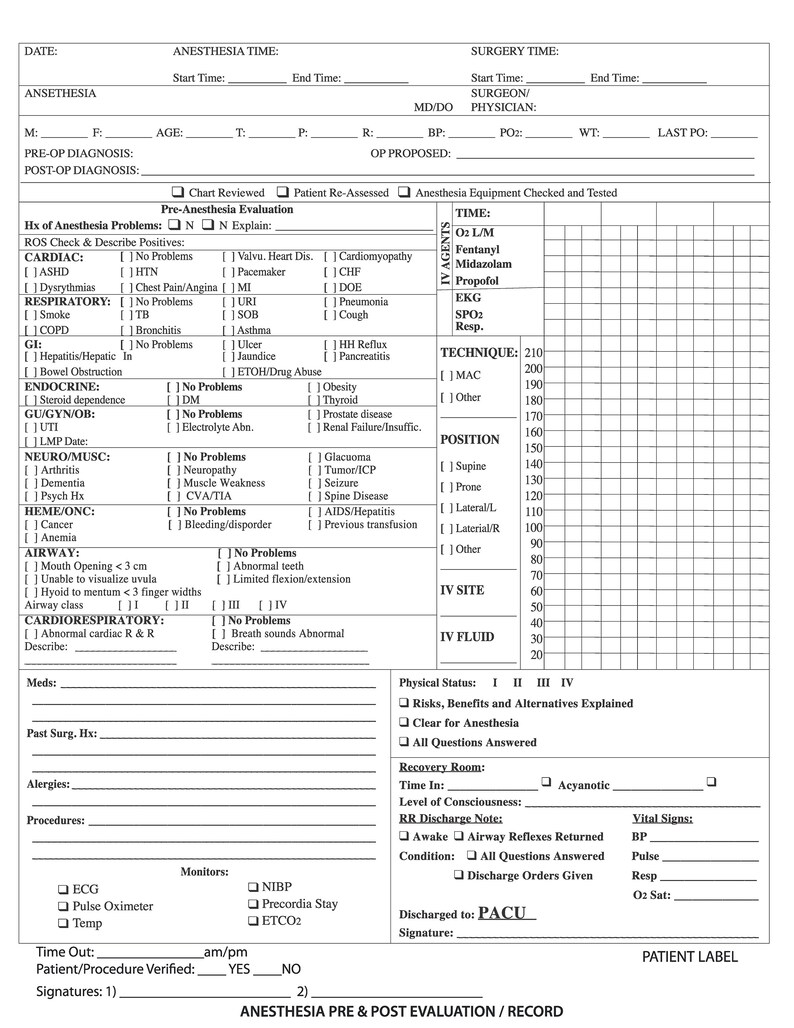 Anesthesia Form - Etsy