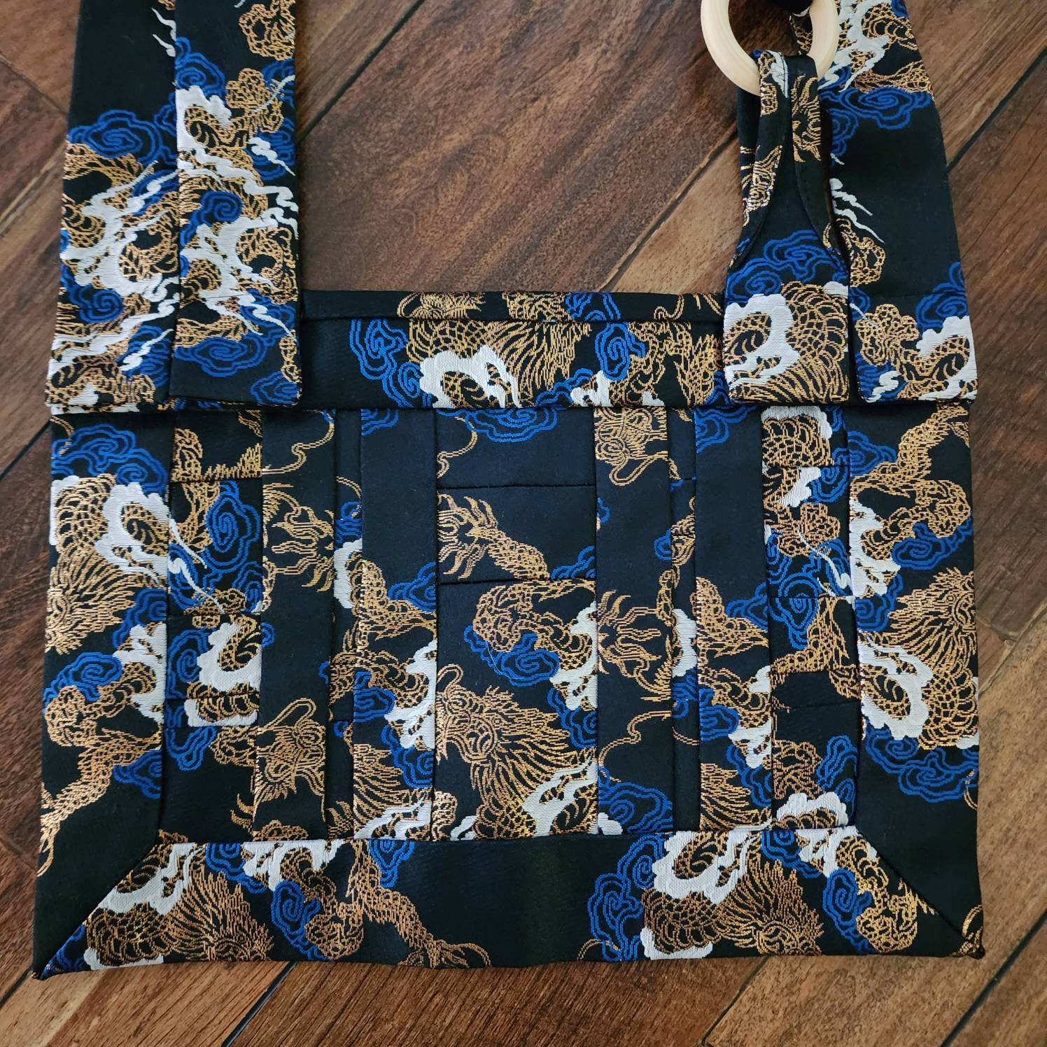 Rakusu Black and Gold Dragons Brocade Fabric Japanese Traditional ...