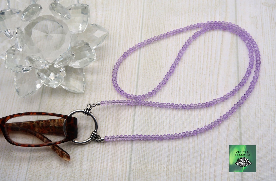Lavender Purple Crystal Glasses Chain, Beaded Eyeglasses Holder, Eyeglass Loop Necklace Reading ...