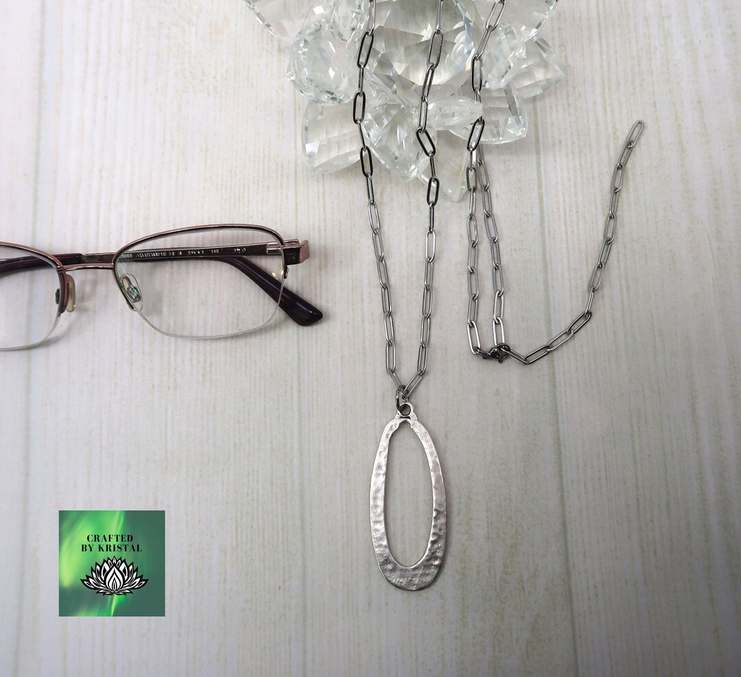 Large Silver Loop Pendant Glasses Chain, Eyeglasses Loop Stainless ...