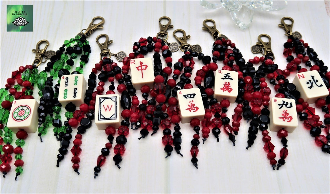 Mahjong Tile Beaded Purse Charm for Handbag Game Theme Keychain for ...
