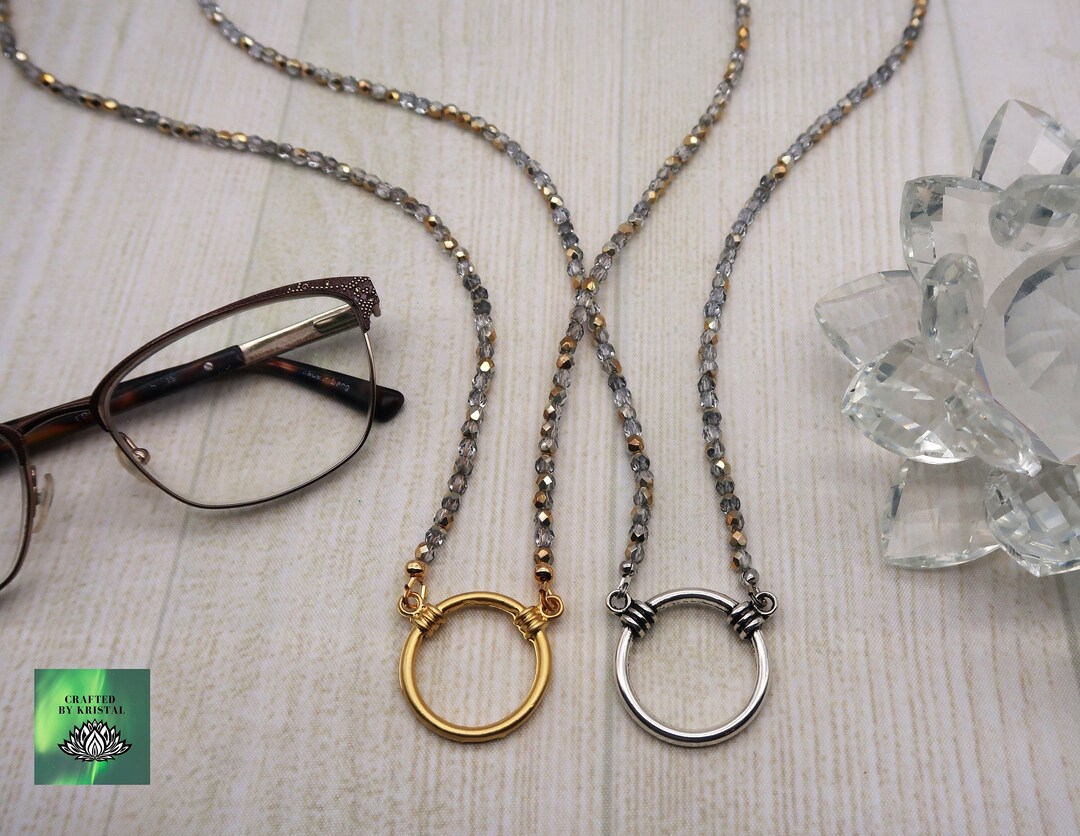 Silver and Gold Beaded Glasses Chain, Eyeglass Holder Chain With Loop ...