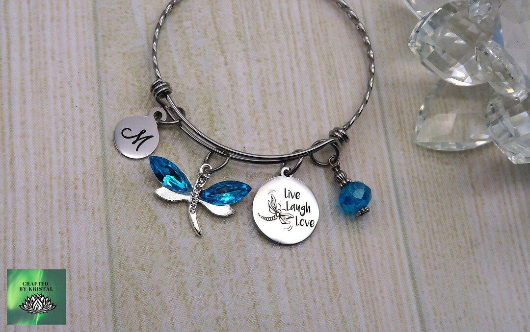 Live Laugh Love, Dragonfly Bracelet, Personalized Initial Charm ...
