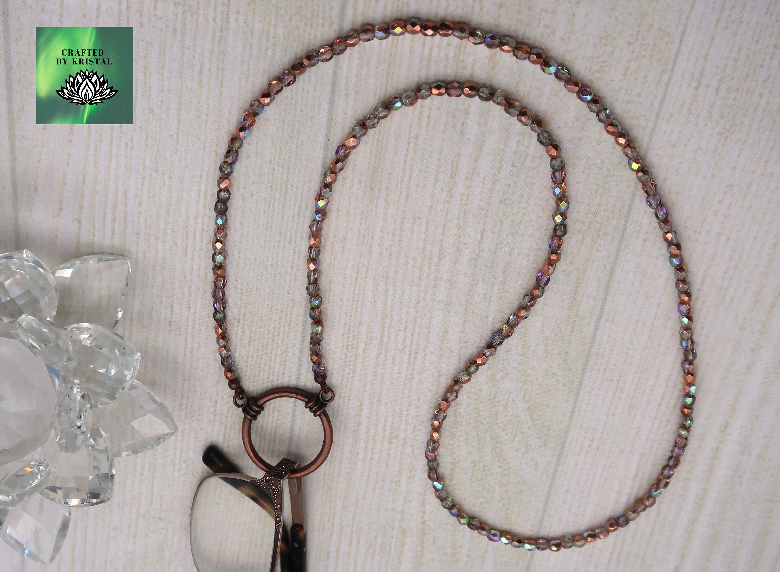 Sparkling Copper Beaded Glasses Chain, Eyeglasses Holder, Eyeglass Loop ...