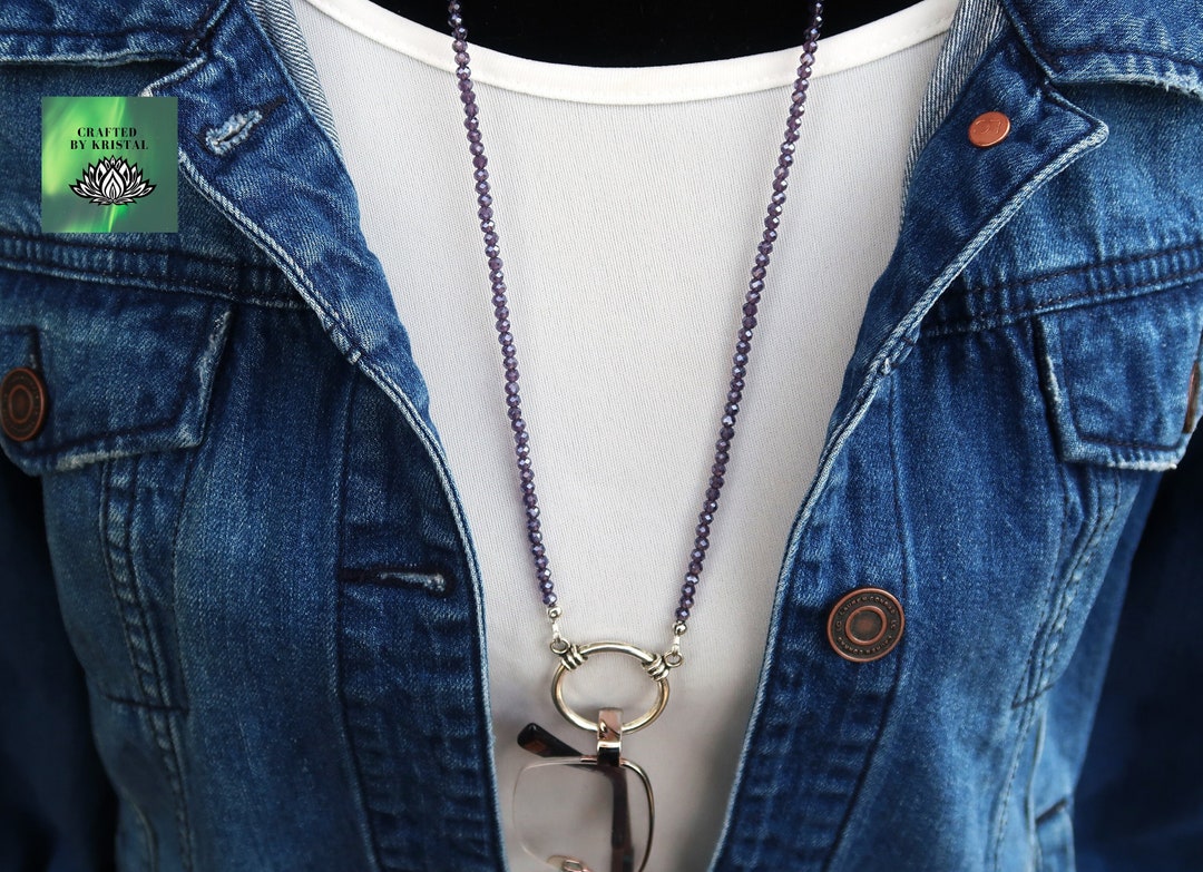Sparkling Purple Crystal Glasses Chain, Beaded Eyeglass Holder ...