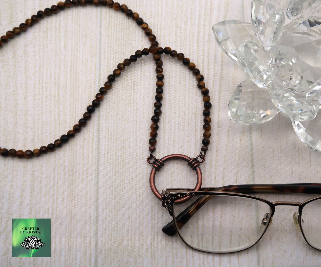 Tigers Eye Stone Beaded Glasses Chain, Eyeglasses Holder, Eyeglasses ...