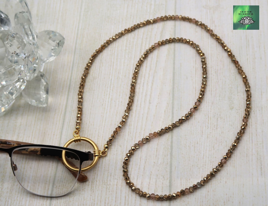 Sparkling Gold Crystal Beaded Glasses Chain, Eyeglasses Holder ...