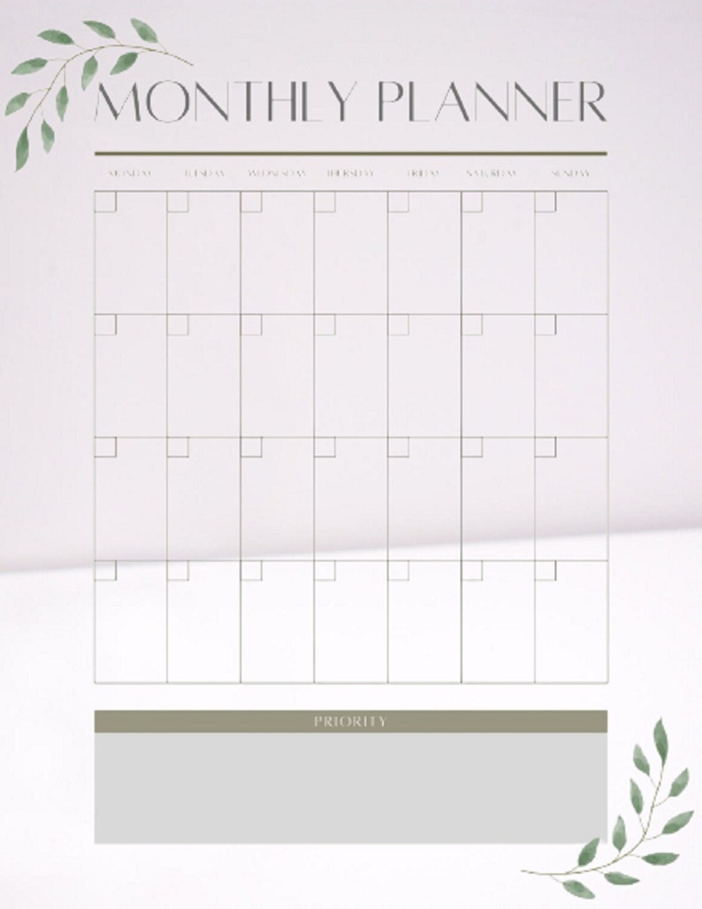 Printable Monthly Planner, Instant Download, Monthly Planner One Page ...