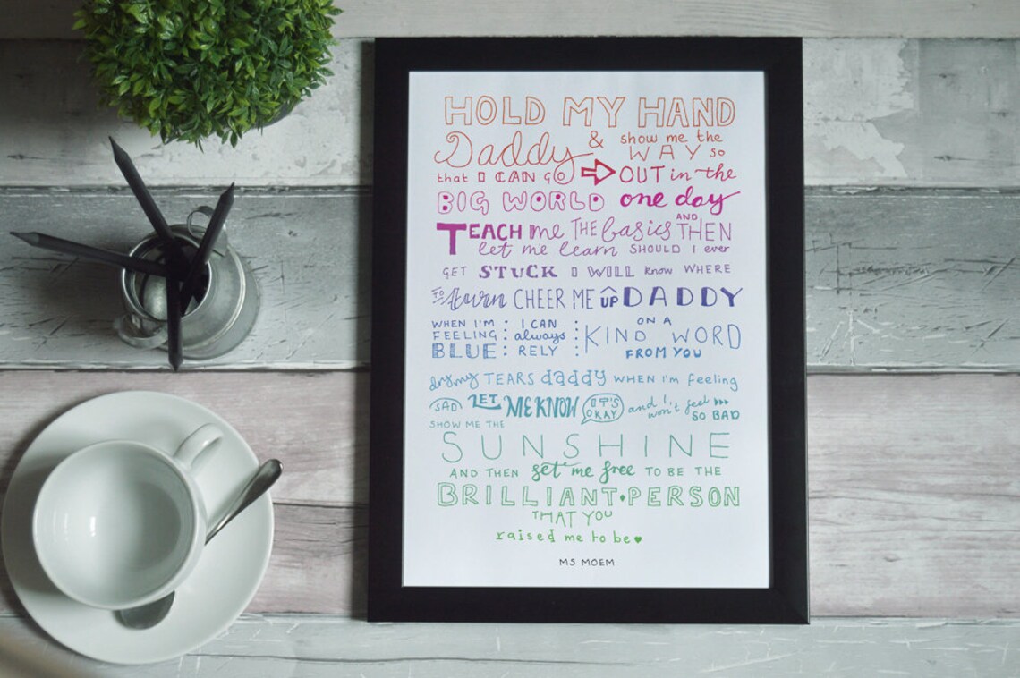 Hold My Hand Daddy Hand-lettered Poem Print Calligraphy - Etsy